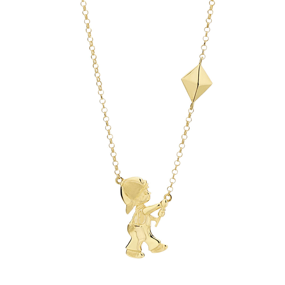 Colar Filhotes Menino com Pipa em Ouro Amarelo 18k | Maxior